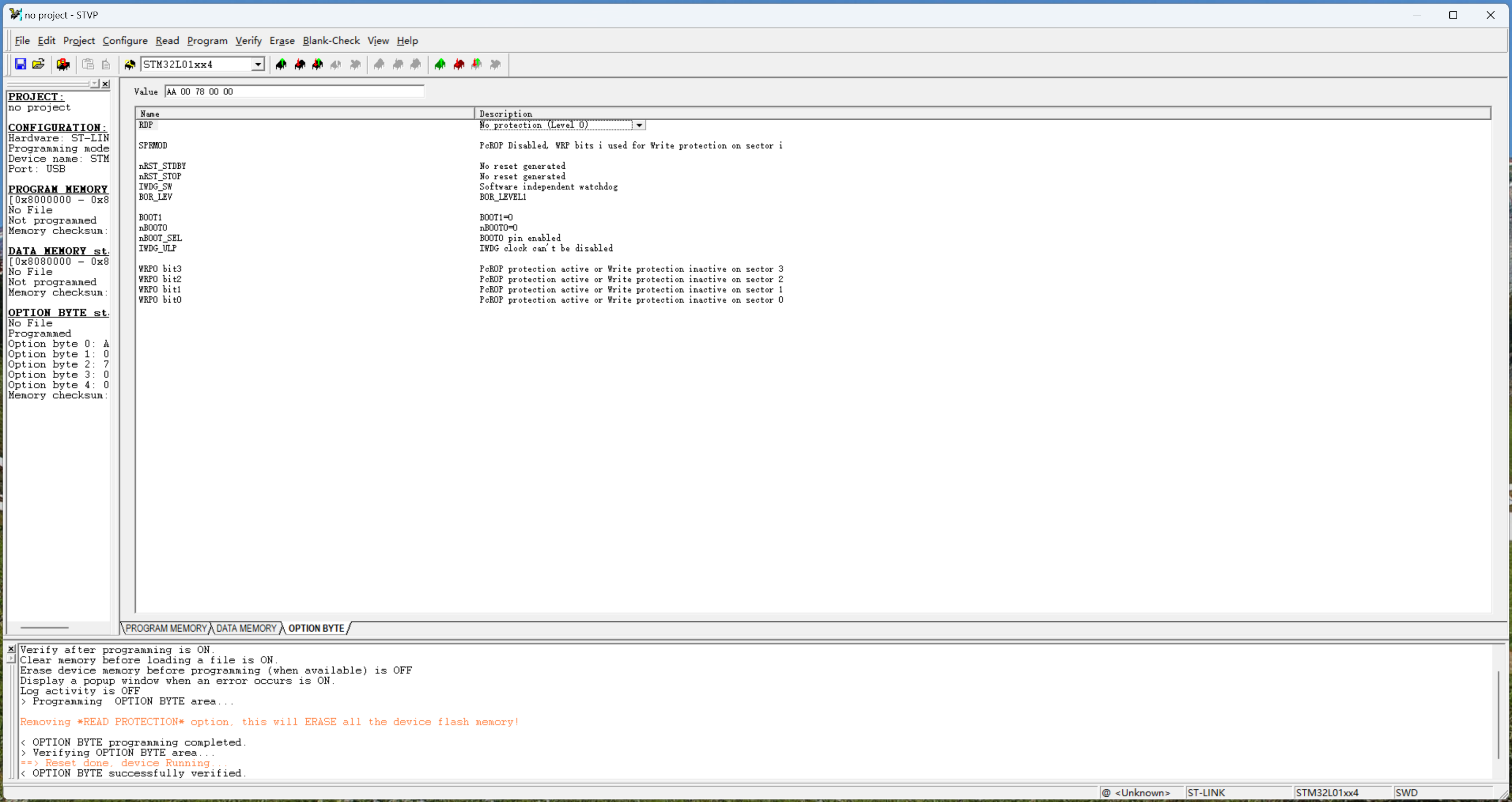 Solved How To Unlock The Readout Protection By Stm32cubep Stmicroelectronics Community