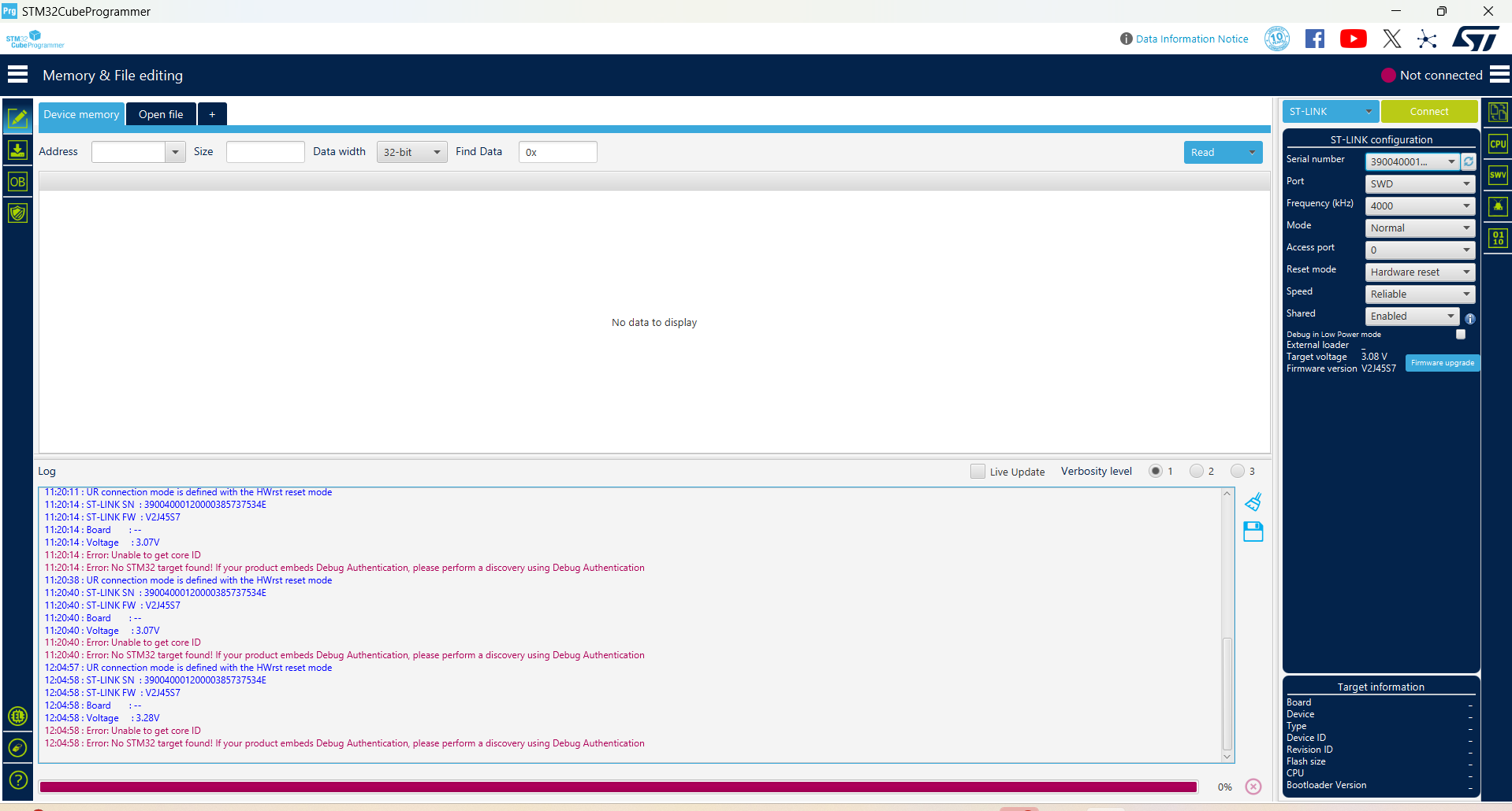 Debugging Error with ST Link /V2 With STM32WLE5JC... - STMicroelectronics Community