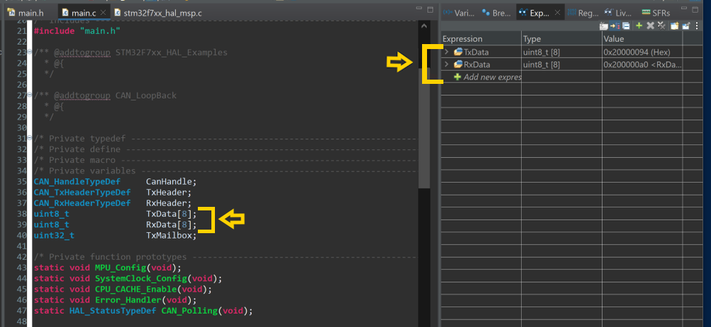 Porting the STM32F769I-EVAL CAN_Loopback example p... - STMicroelectronics Community