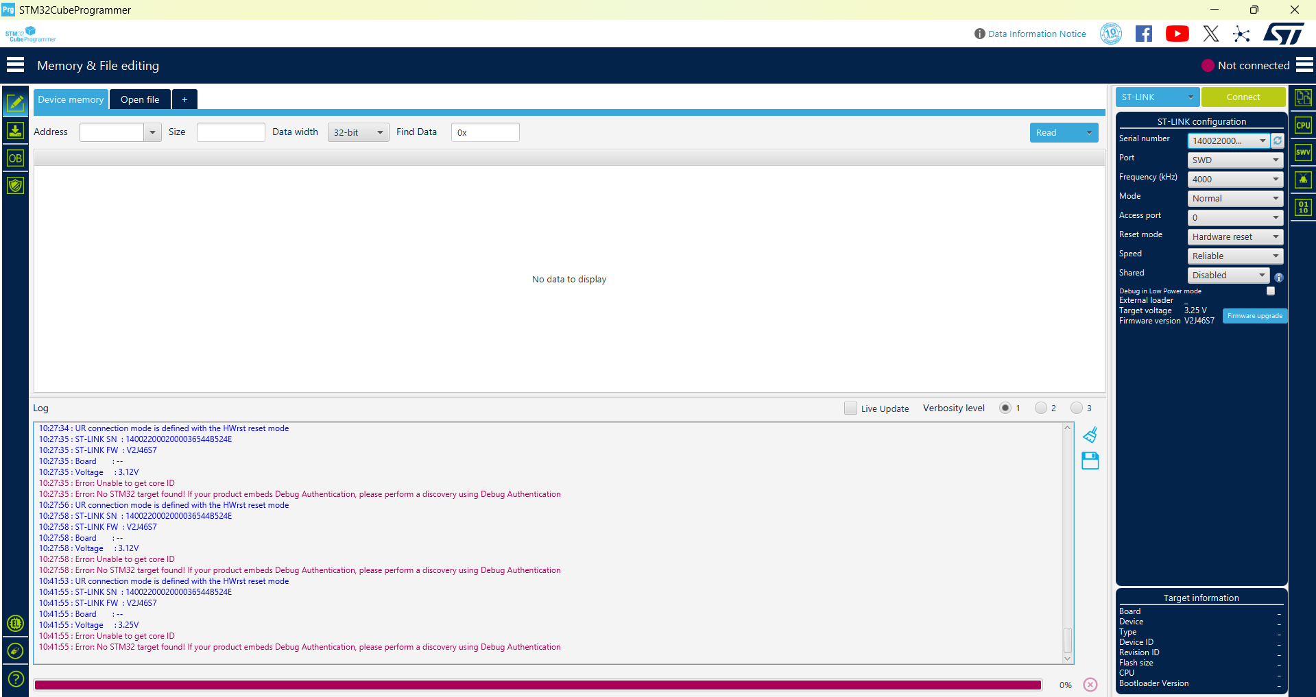 Debugging Error with ST Link /V2 With STM32WLE5JC... - STMicroelectronics Community