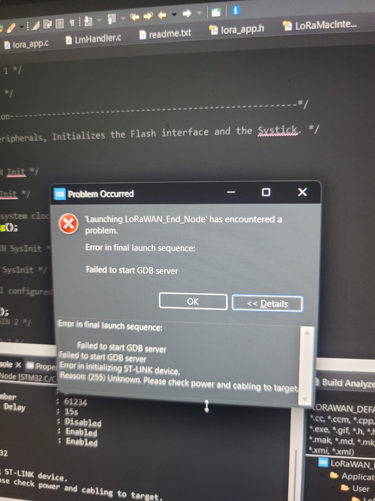 B-WL5M-SUBG1 - "Launching LoRaWAN_End_Node has enc... - STMicroelectronics Community