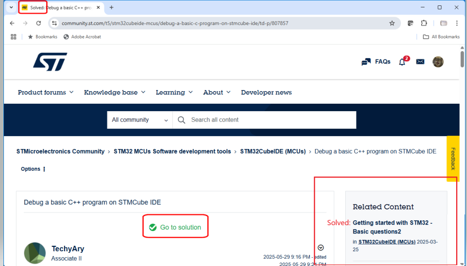 Add 'Solved' flag in 'Related Content' - STMicroelectronics Community