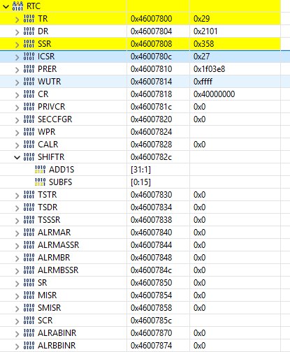 Solved: STM32U5 RTC subseconds count up sometimes - STMicroelectronics Community