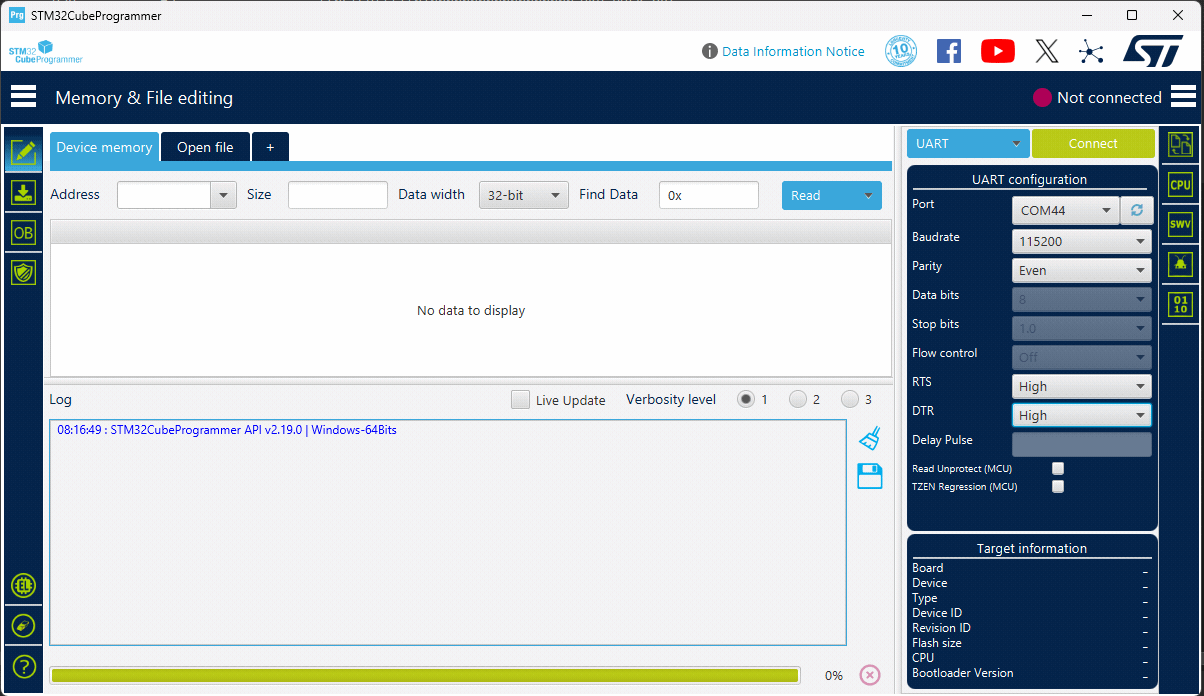 Open Bootloader via UART: CubeProgrammer sends too... - STMicroelectronics Community