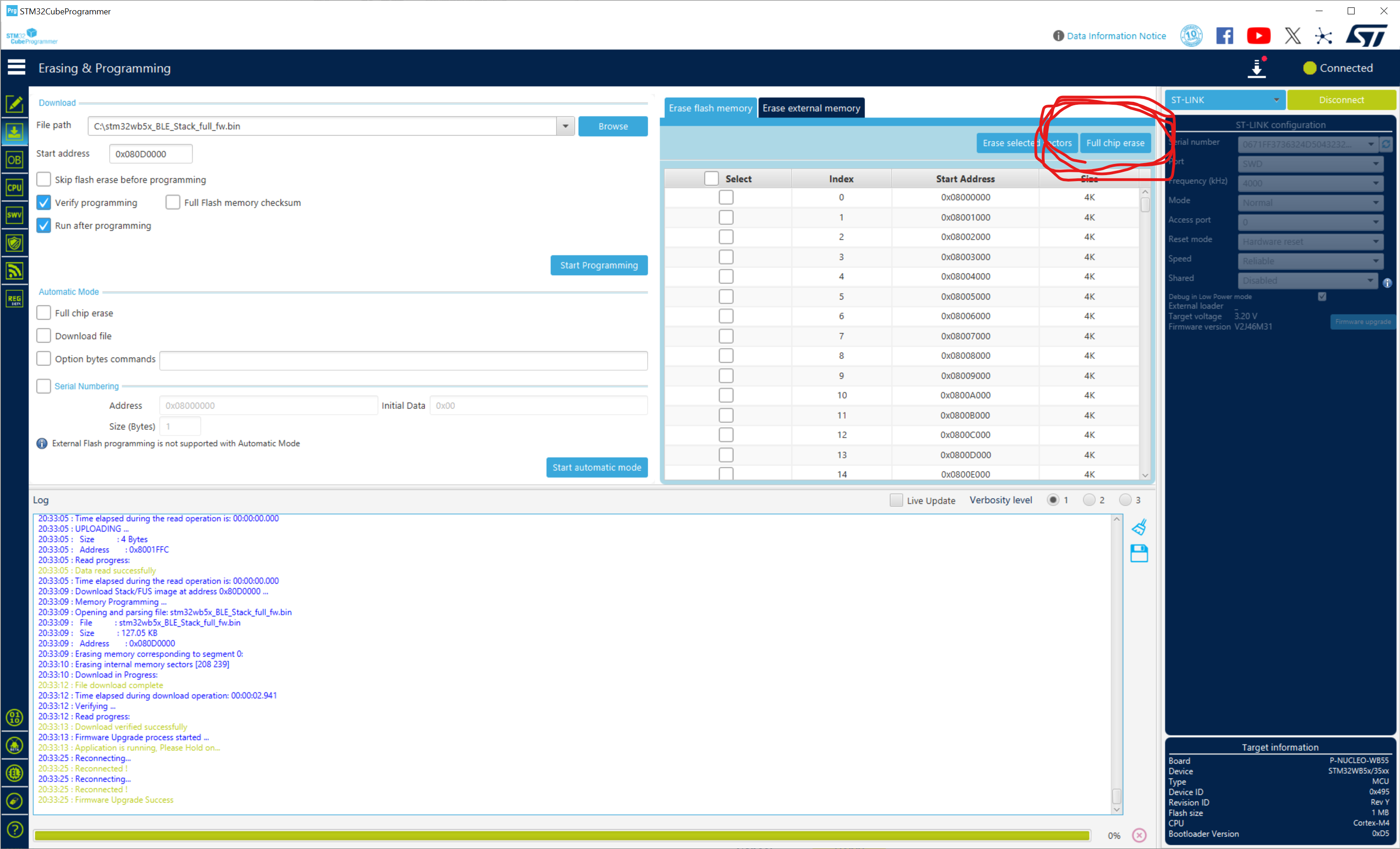 Solved: Cannot flash BLE Wireless Stack into STM32WB55CG (... - STMicroelectronics Community