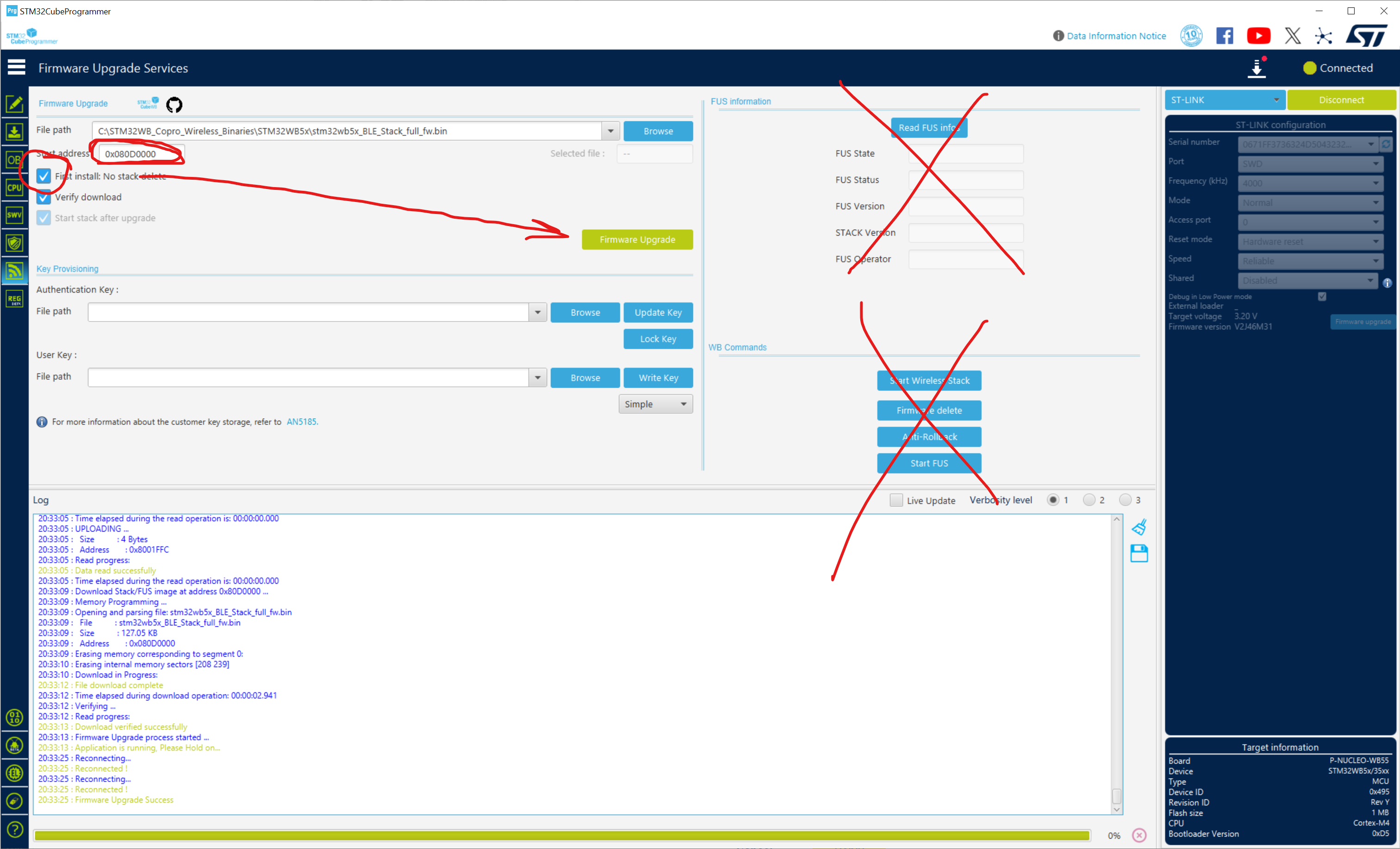 Solved Cannot Flash Ble Wireless Stack Into Stm32wb55cg Stmicroelectronics Community