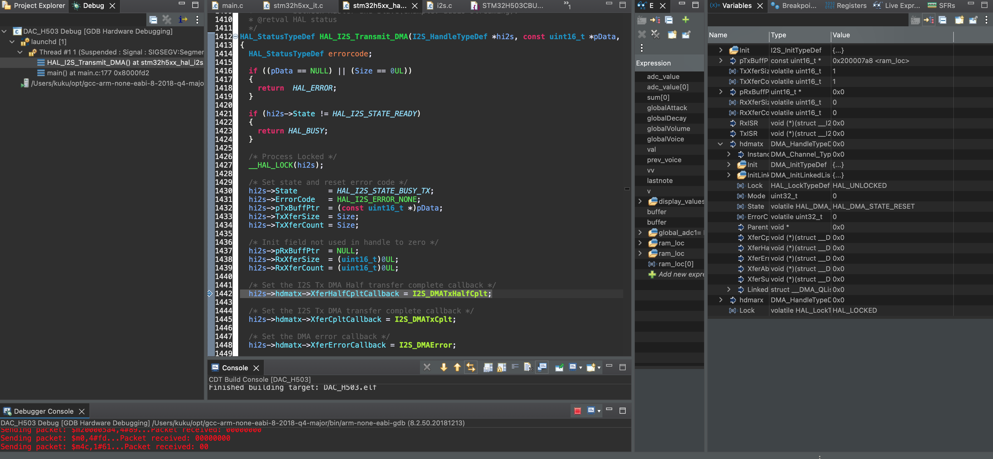 Solved: segmentation fault in HAL_I2S_Transmit_DMA on STM3... - STMicroelectronics Community