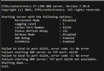Solved: Error in final launch sequence: Failed to start G... - STMicroelectronics Community