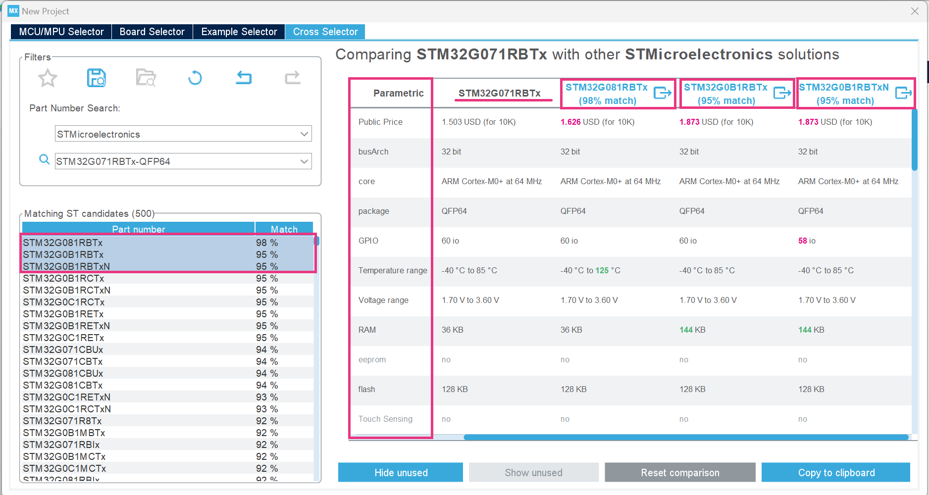 How to compare different STM32 part numbers using ... - STMicroelectronics Community