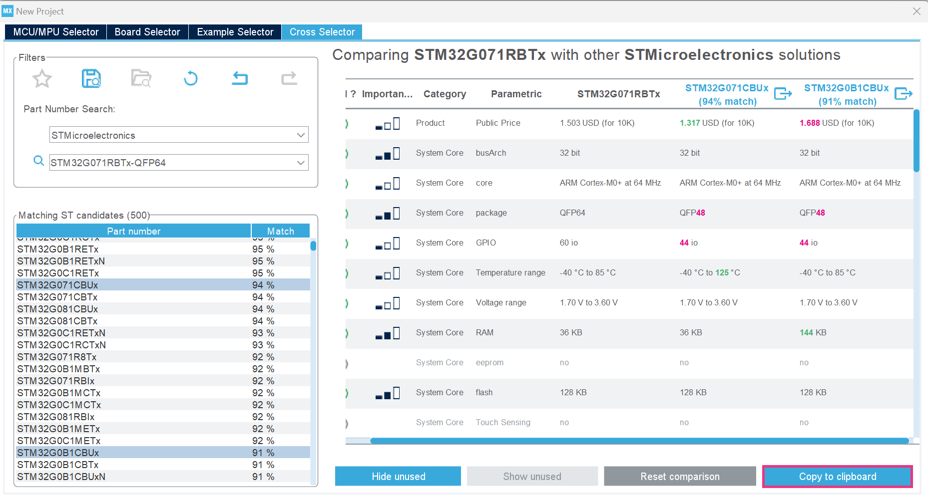 How to compare different STM32 part numbers using ... - STMicroelectronics Community