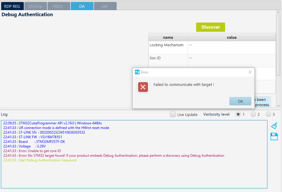 STM32MP257F-DK - Target is not responding, retryin... - STMicroelectronics Community