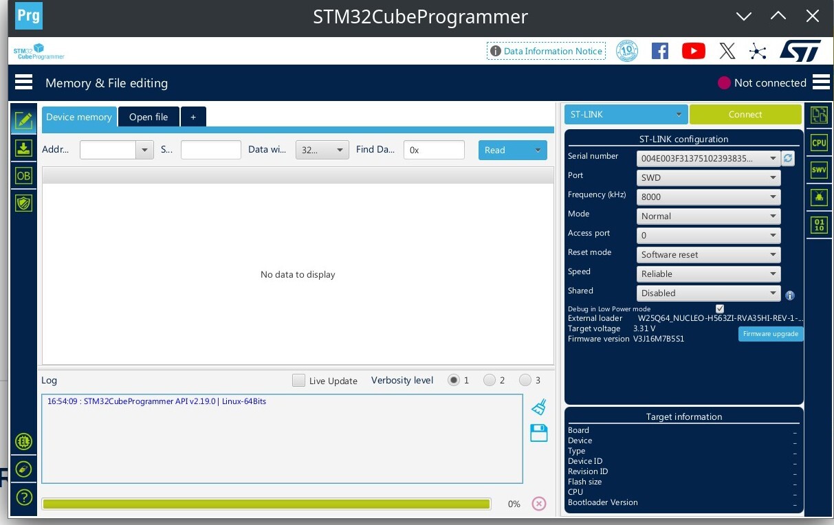 STM32CubeProg 2.19.0 Linux Debian KDE 5 - display ...