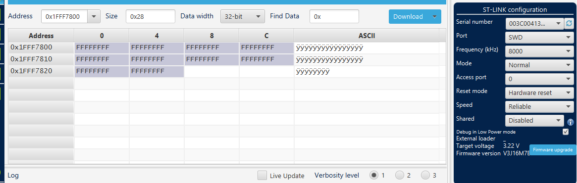 Option bytes all become 0xFF - STMicroelectronics Community