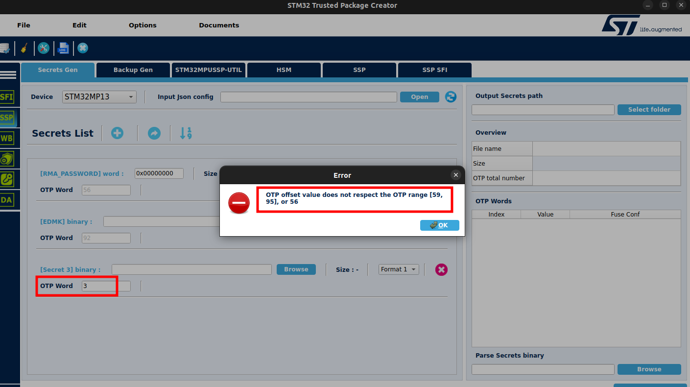 How to use OTP 3 during SSP generation using ST Tr... - STMicroelectronics Community