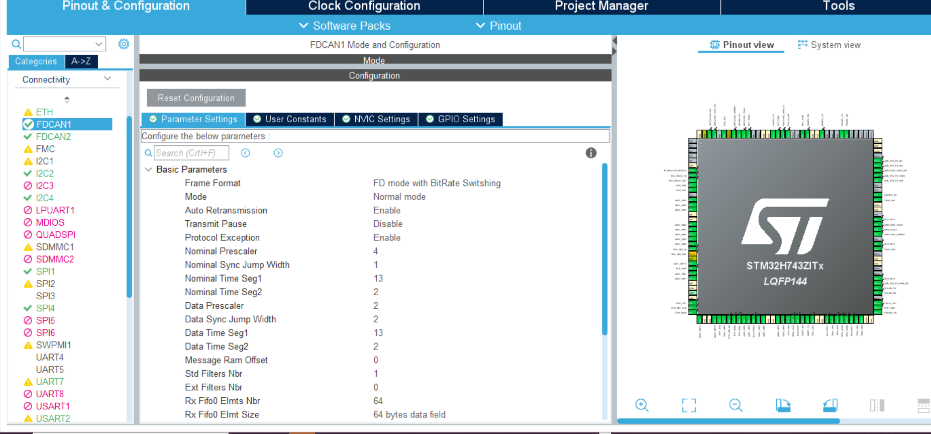 FDCAN communication issue with STM32H743ZI Nucleo ... - STMicroelectronics Community