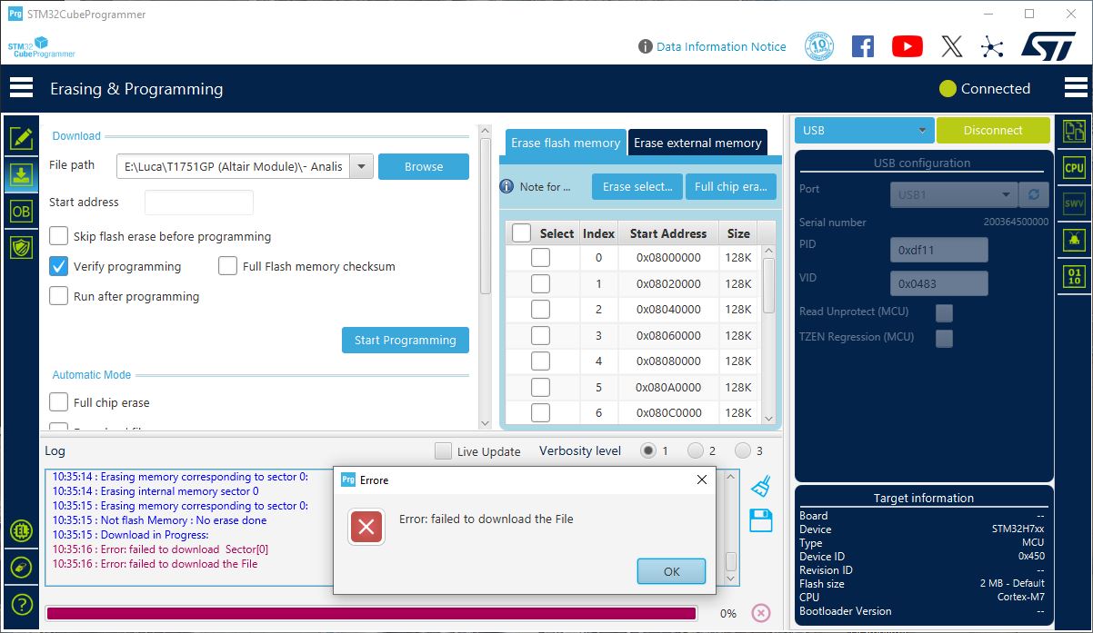 Solved: STM32H743 "failed to download Sector[0]" error in... - STMicroelectronics Community