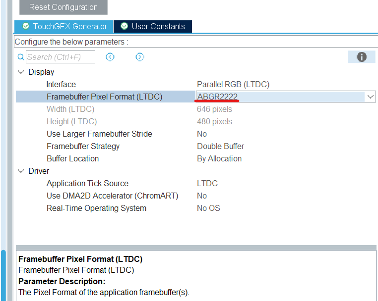 Touch Gfx Format pixel 8 bits grey scale monochrom ...