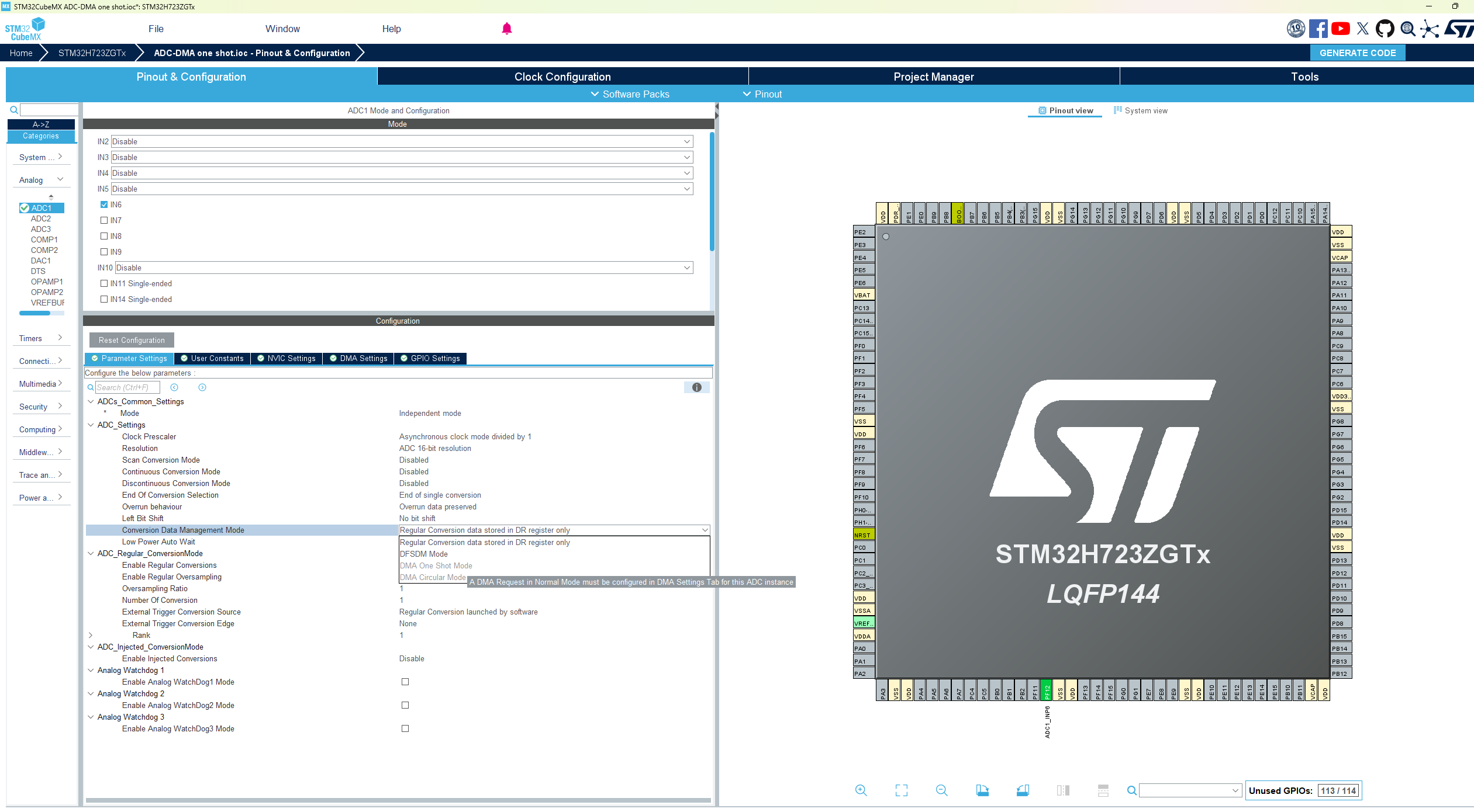Solved: Cannot select DMA for data management - STMicroelectronics Community