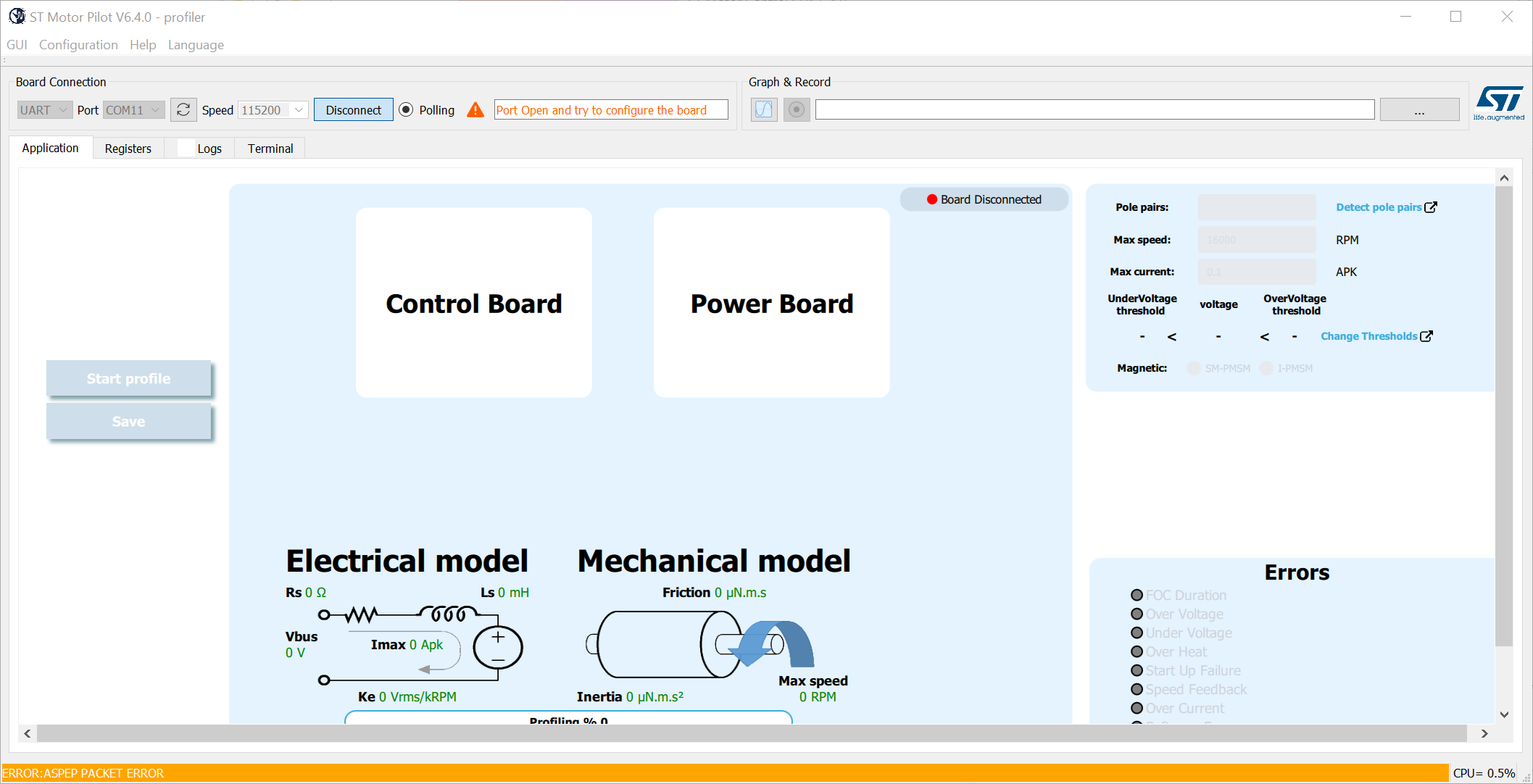 Solved: Motor Profiler connection error: Port Open and tr... - STMicroelectronics Community