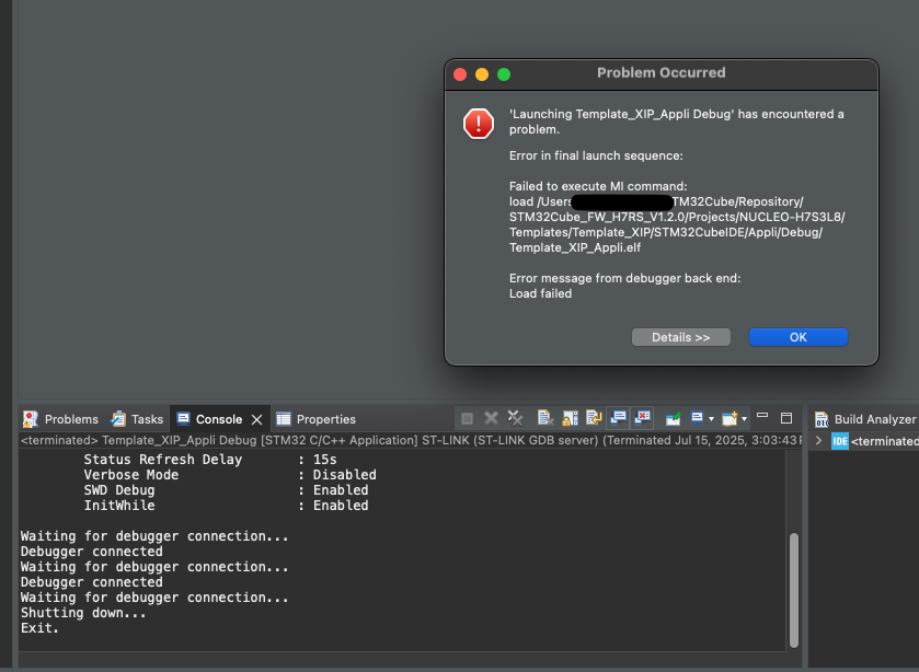 Solved: NUCLEO-H7S3L8 failed to execute MI command - STMicroelectronics Community