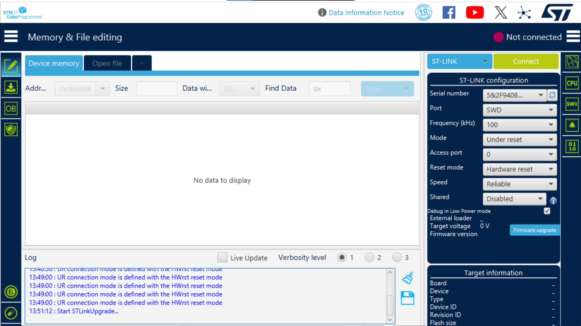 Cant Debug Code Using St Link Stmicroelectronics Community