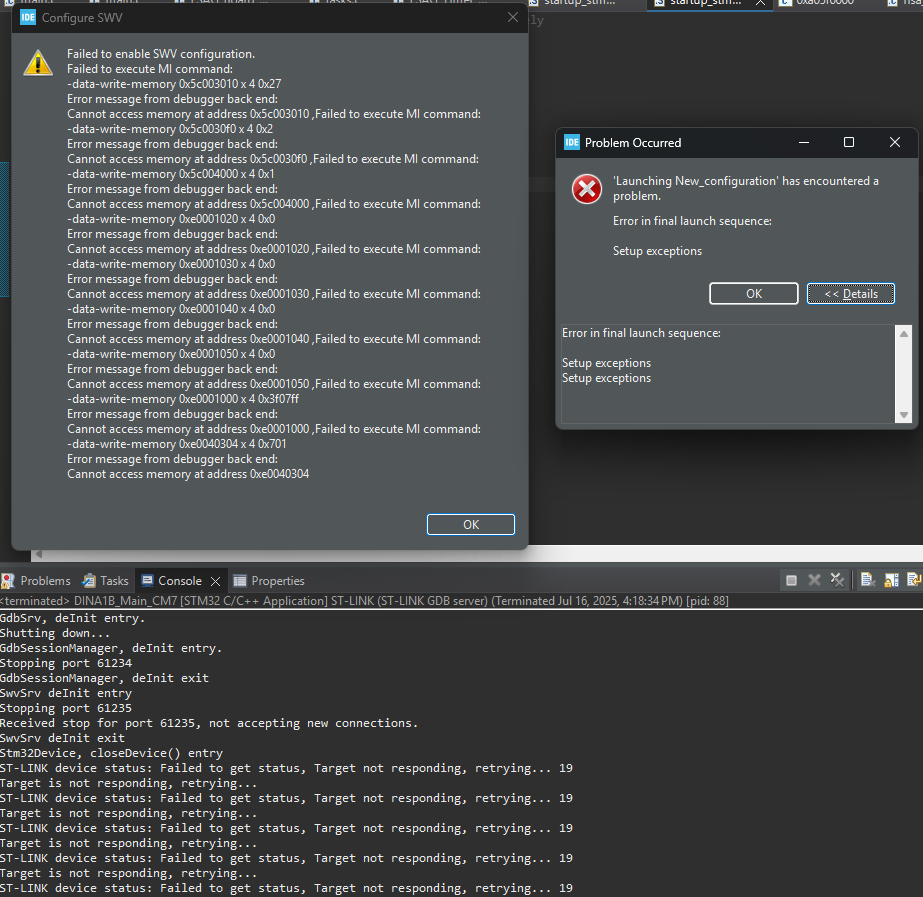 Solved: STM32H757 SWO Debug Error - STMicroelectronics Community