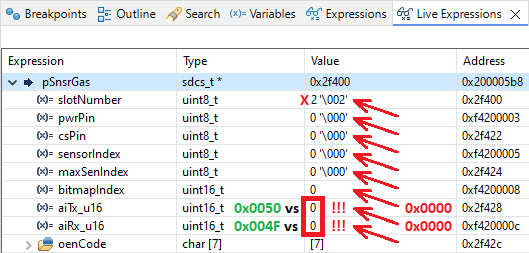 A big problem with Live Expression (values shifted... - STMicroelectronics Community
