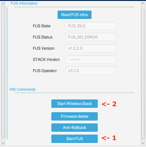 Solved: STM32WB55 Run of an example after FUS and Wireless... - STMicroelectronics Community