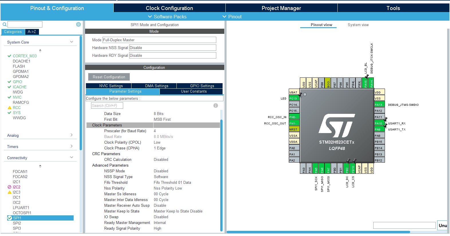 Solved: H523 can't run HW SPI - STMicroelectronics Community