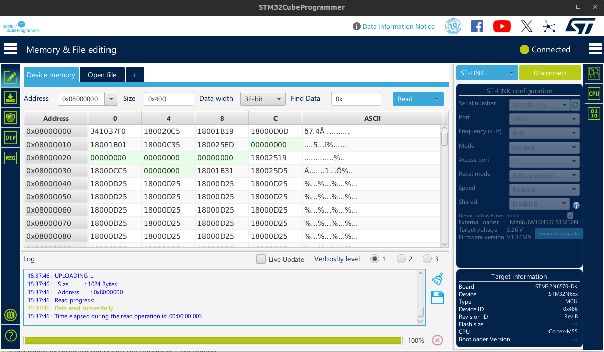 Target unknown error 32 with STM32N6570-DK - STMicroelectronics Community