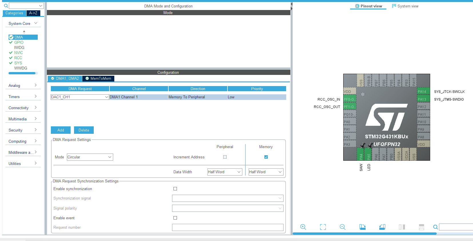 Solved: STM32G4 DAC DMA Callbacks Not Firing (HAL_DAC_Conv... - STMicroelectronics Community