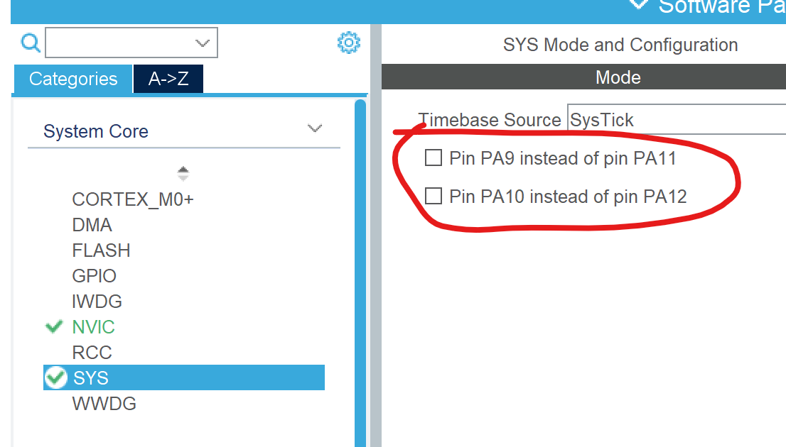 PA11/PA9 and PA12/PA10 Pin configuration for STM32 ...