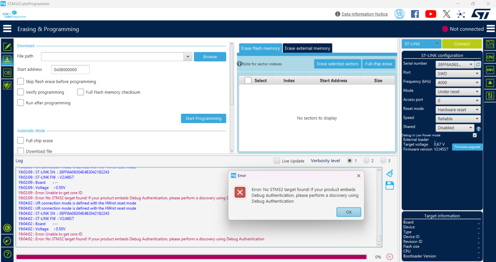 Debugging error while trying to program STM32l031k... - STMicroelectronics Community