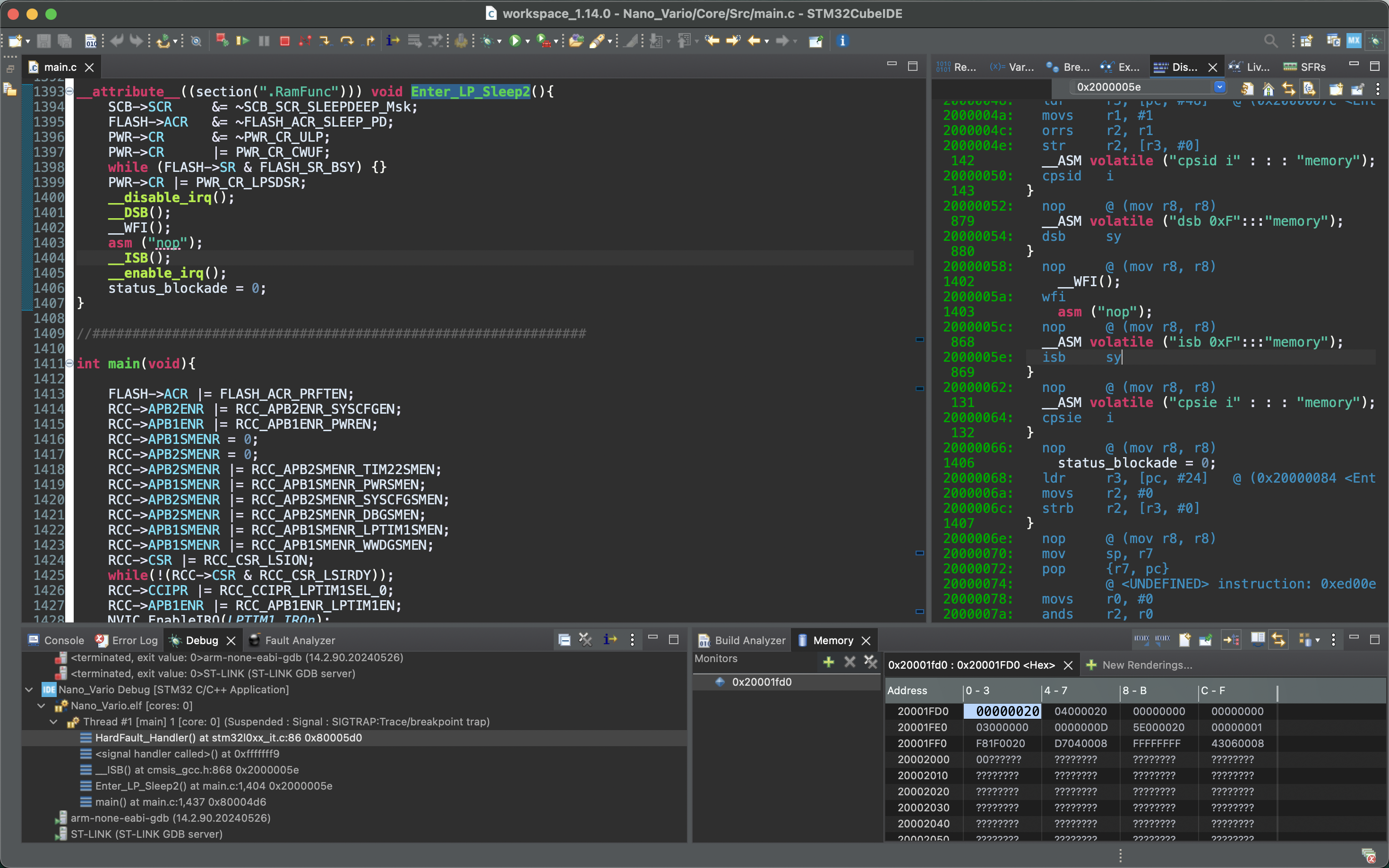 Hard Fault after exiting Low Power Sleep Mode - Page 2 - STMicroelectronics Community