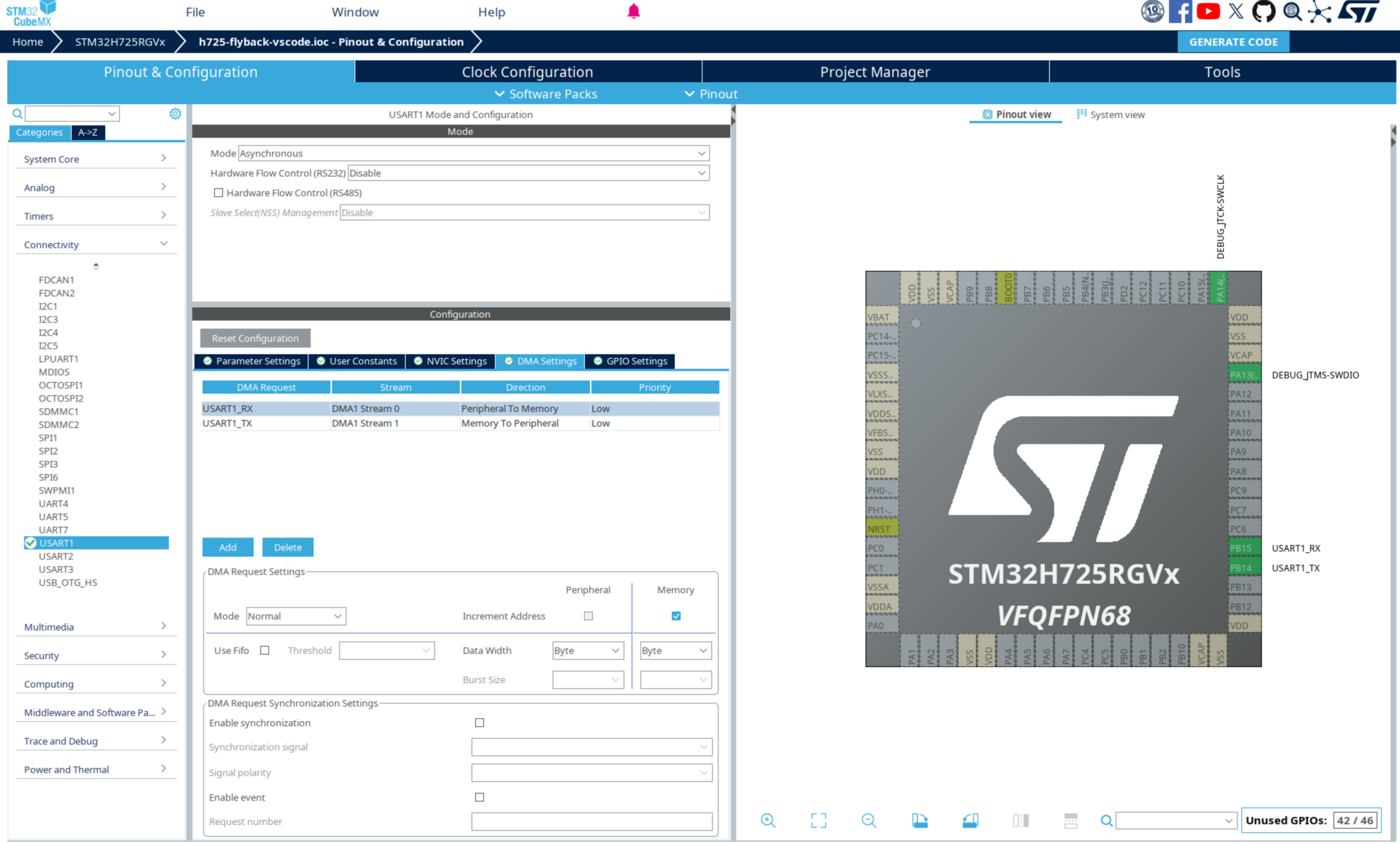 STM32 H7 DMA does not work with VSCode - STMicroelectronics Community