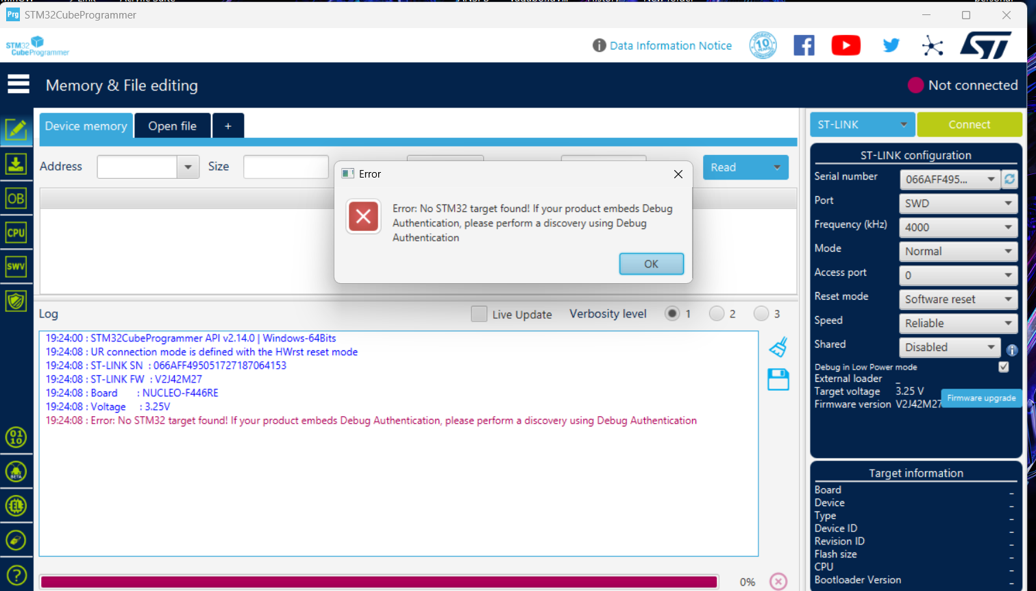 Solved Clone And Nucleo St Link Not Connecting Always Show Stmicroelectronics Community