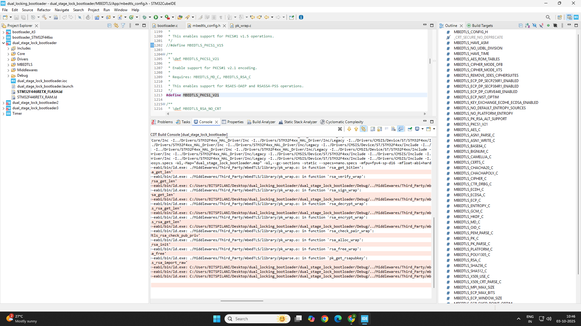 Solved: Not able to configure mbedtls in STM32CubeIDE - STMicroelectronics Community