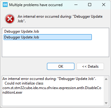 'Debugger Update Job' Error prevents debugging. - STMicroelectronics ...