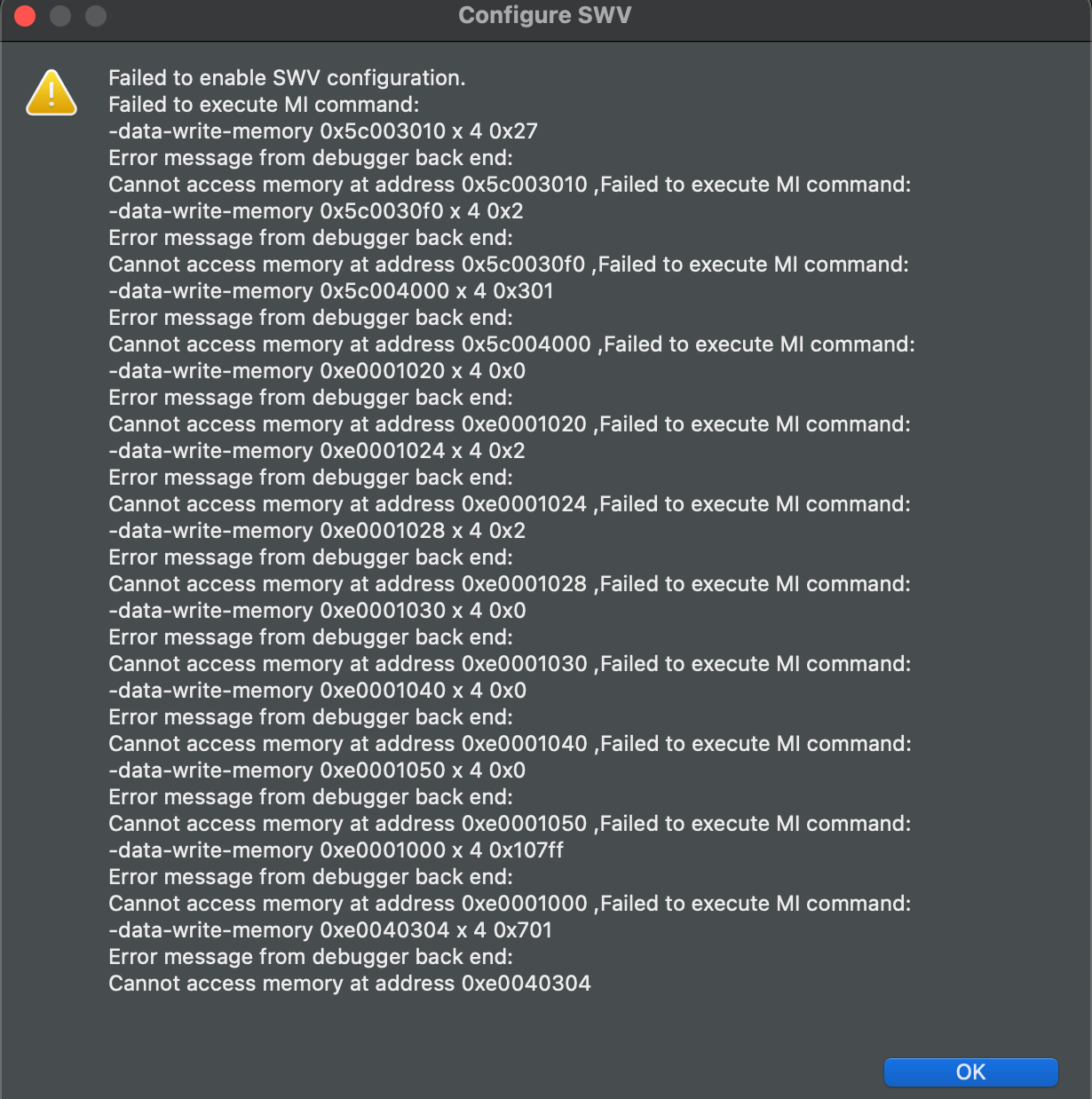 Solved: STM32H757 SWO Debug Error - STMicroelectronics Community