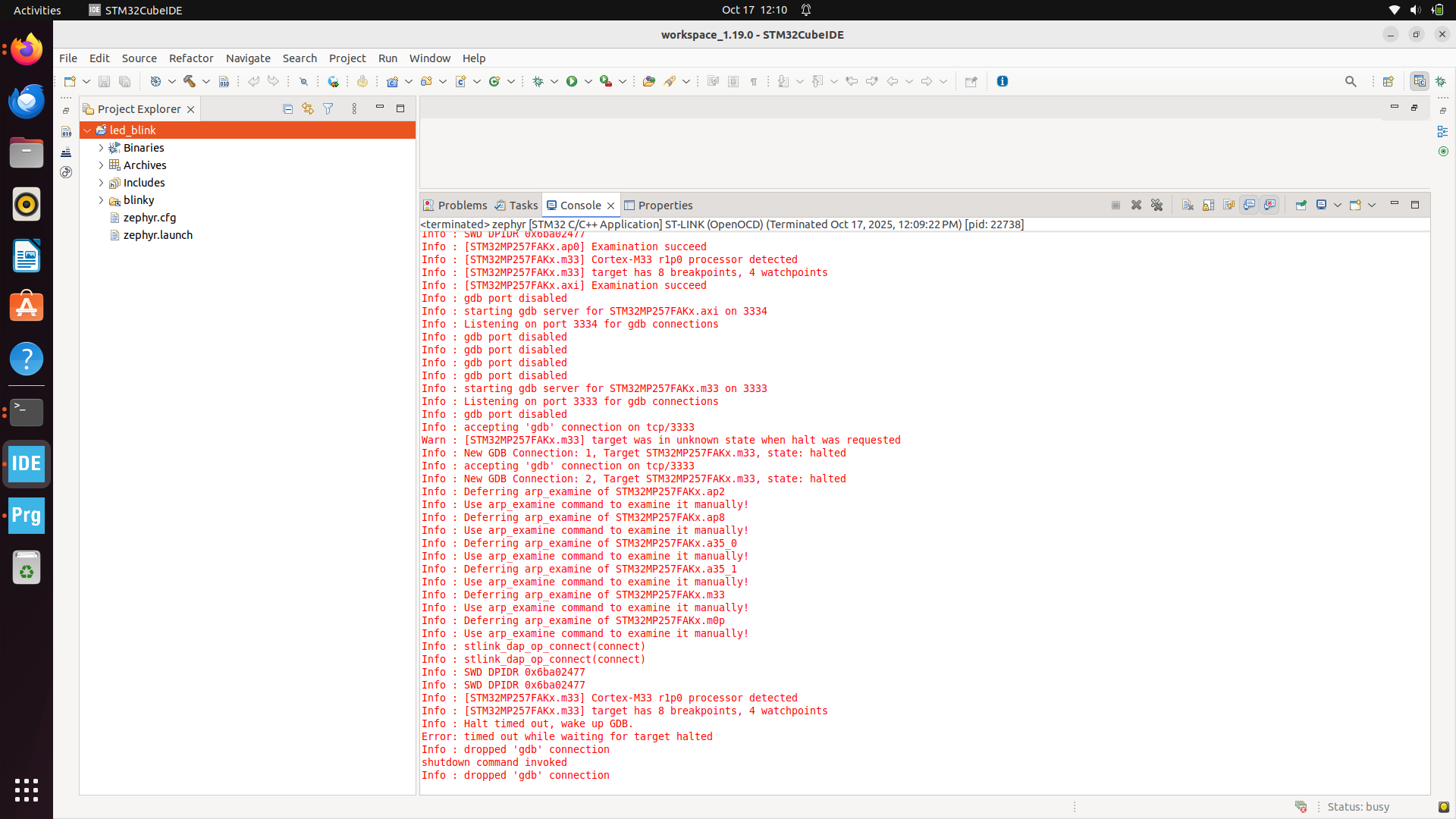 Not able to program or debug stm32mp257f_dk/m33 wi... - STMicroelectronics Community