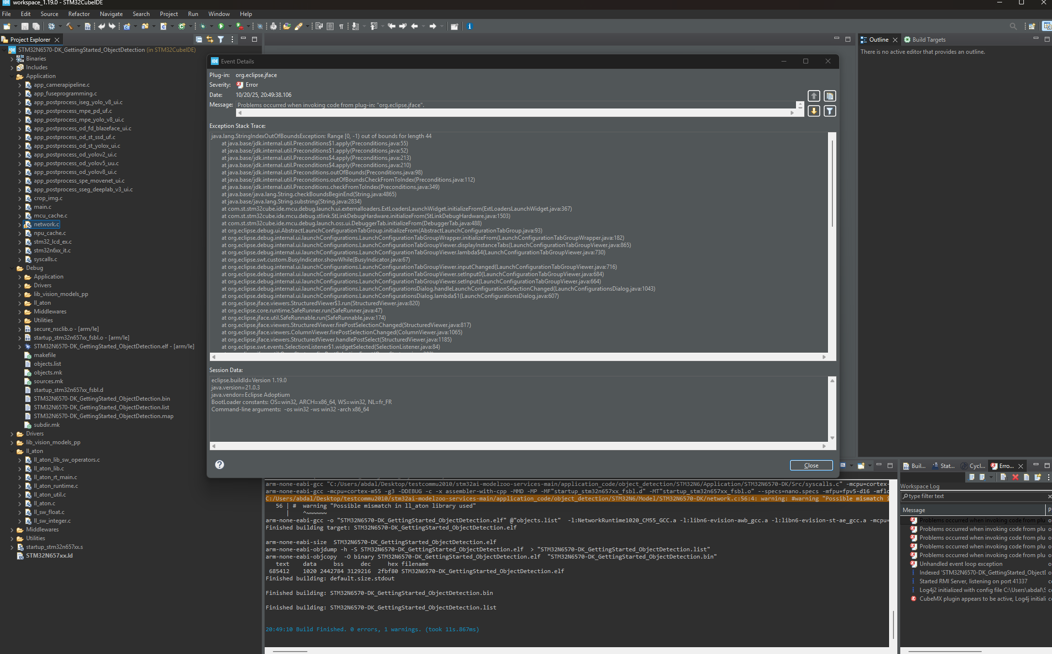 Solved: Error “Range [0, -1] out of bounds for length 44” ... - STMicroelectronics Community