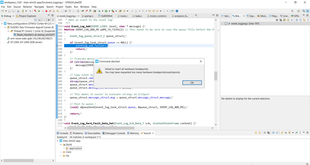 Can't set any breakpoints using the STM32F746VET6 ... Can't set any breakpoints using the STM32F746VET6 ...