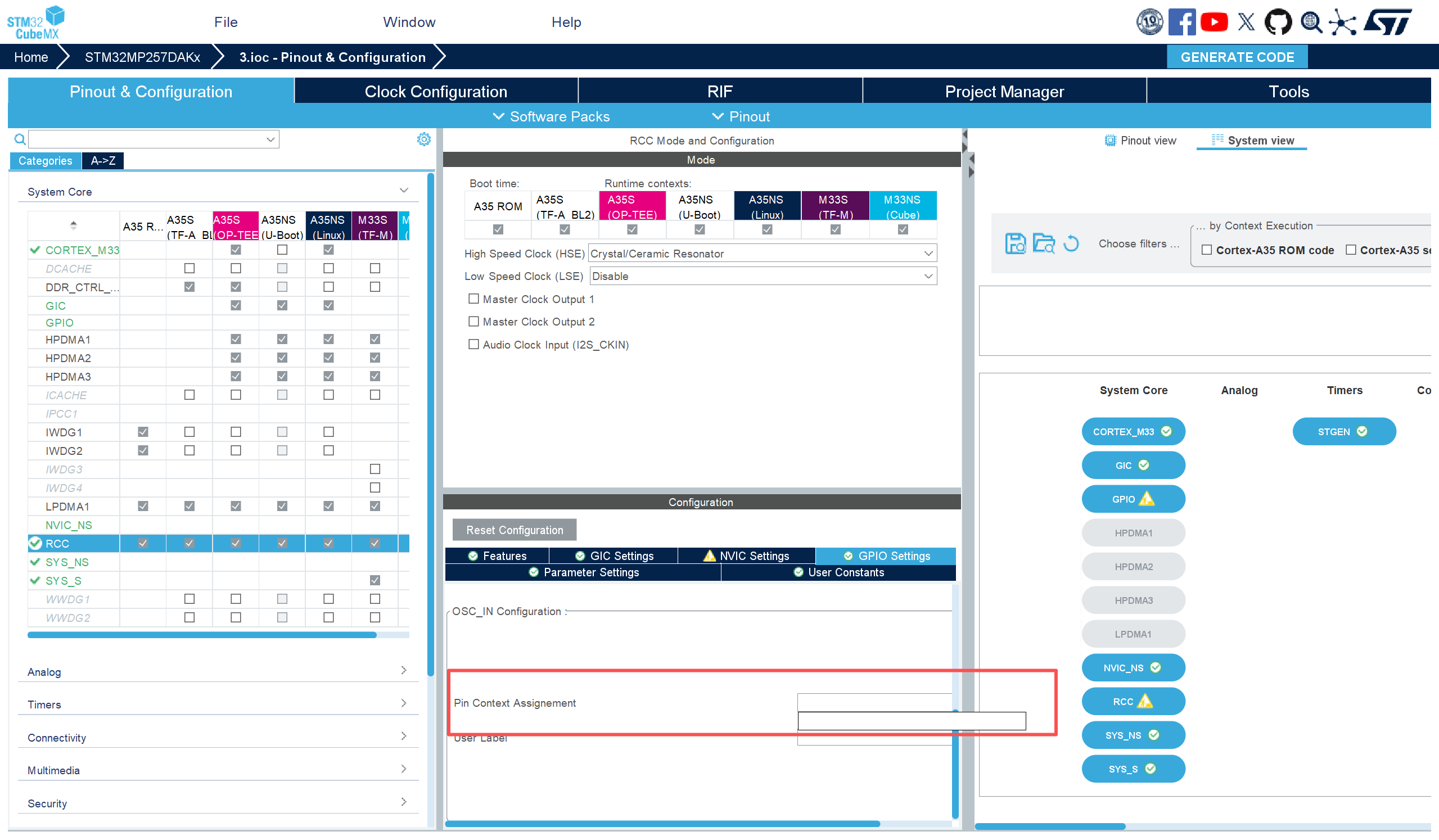 STM32MP25 CubeMX RCC Warning when HSE set to Cryst... - STMicroelectronics Community