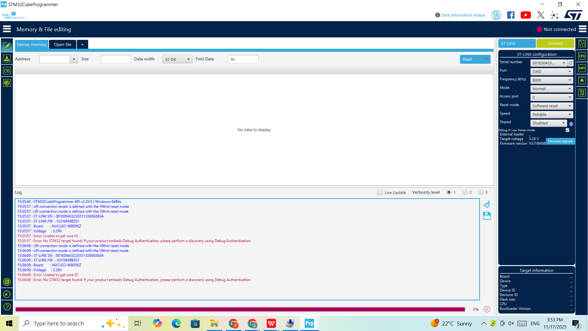 How to solve "Error: No STM32 target found!" using... - STMicroelectronics Community