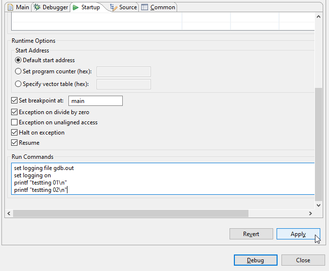 GDB commands (echo, printf) in Debug Configuration ... GDB commands (echo, printf) in Debug Configuration ...