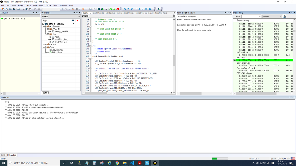 Solved Use Cubemx Stm32f103 Hard Fault Exception Stmicroelectronics Community