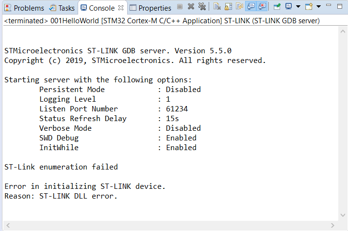 Failed to start GDB server - STMicroelectronics Community Failed to start GDB server - STMicroelectronics Community