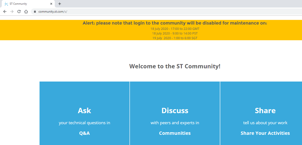 Downtime Alert banner content confirmed? - STMicroelectronics Community