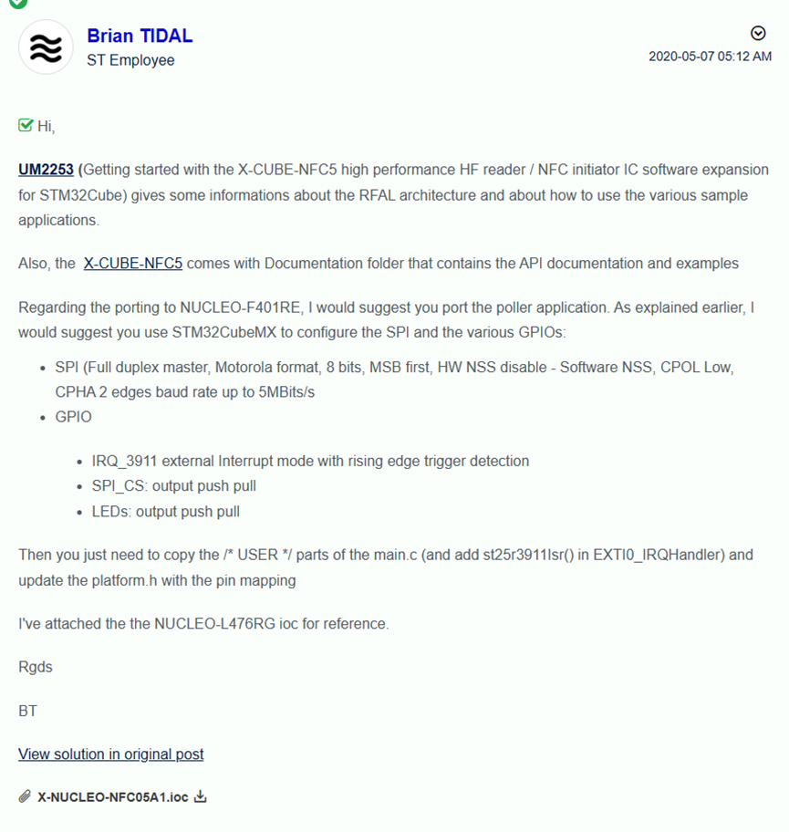Solved I Am Using Stm32l476rg Board With X Nucleo Nfc05a1 Stmicroelectronics Community