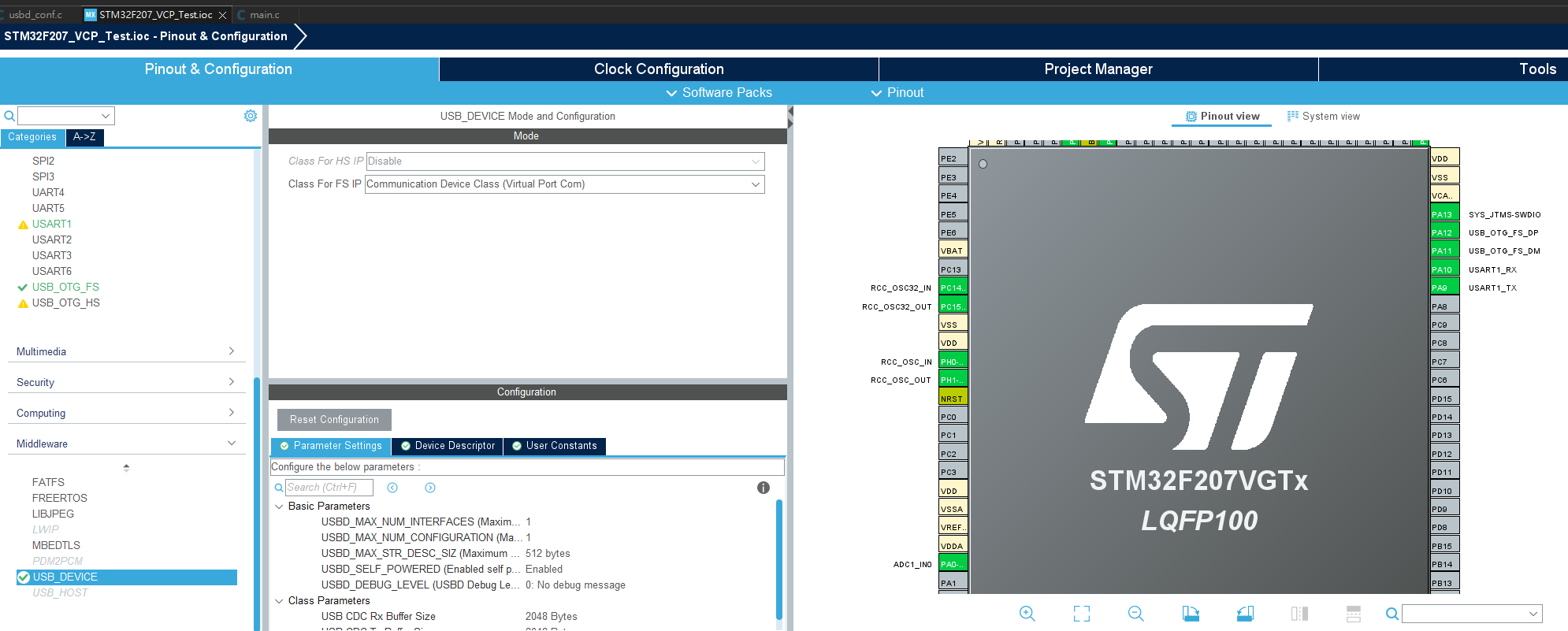 STM32F207VGT6 VCP start fail - STMicroelectronics Community